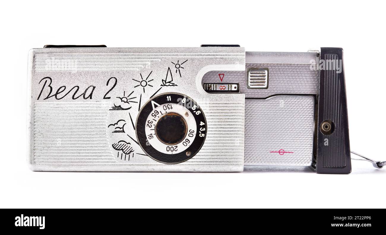 Moscow , RUSSIA - May 26, 2020: Soviet microformat scale camera Vega-2 ...