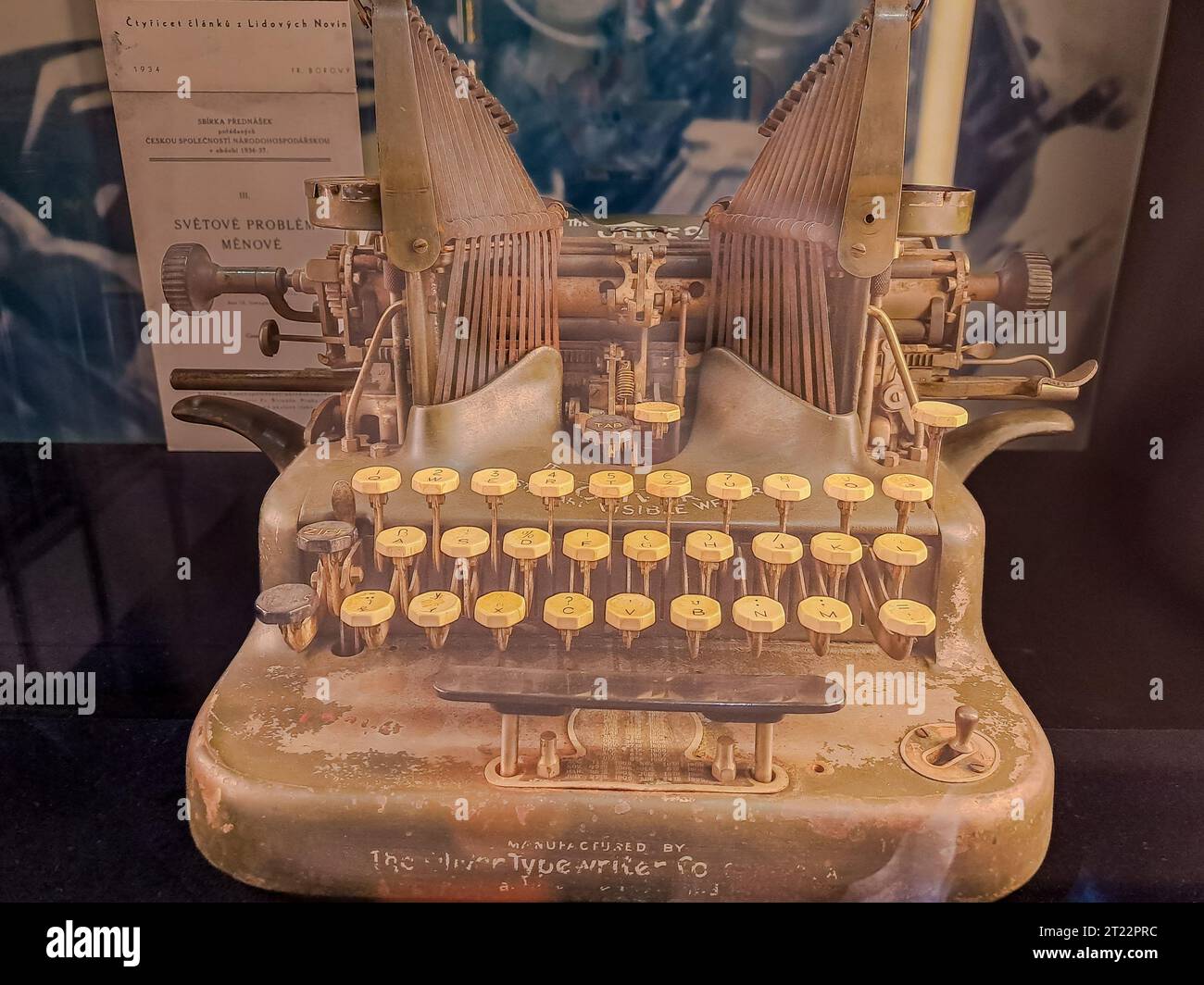Old Vintage Metal Wooden Printing Machine On Check Stock Photo - Alamy