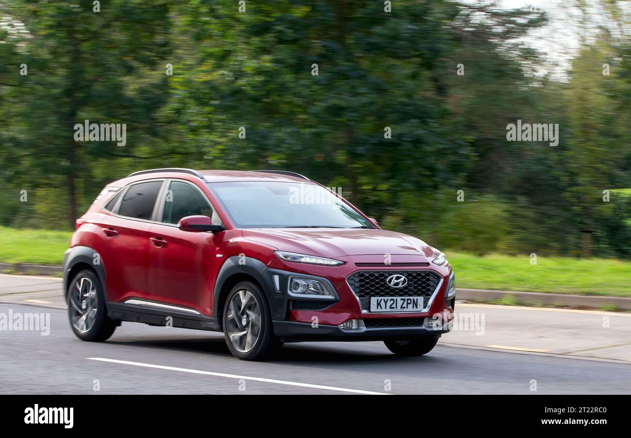 Milton Keynes,UK - Oct 16th 2023: 2021 red Hyundai Kona car driving on ...