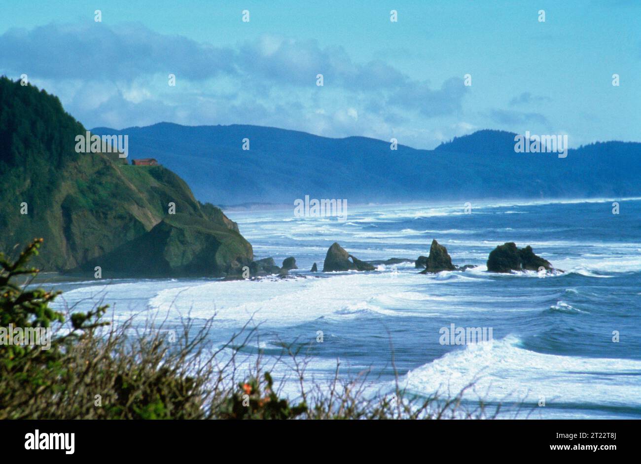 The Oregon Coast features rugged cliffs and pristine coastal waters ...