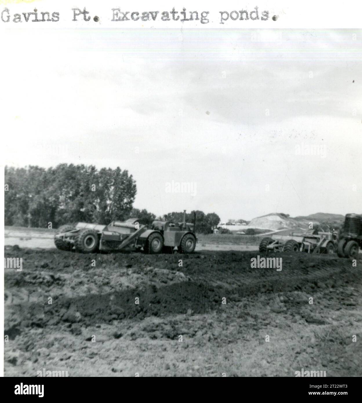 Photograph showing excavation work for a hatchery pond conducted by the ...
