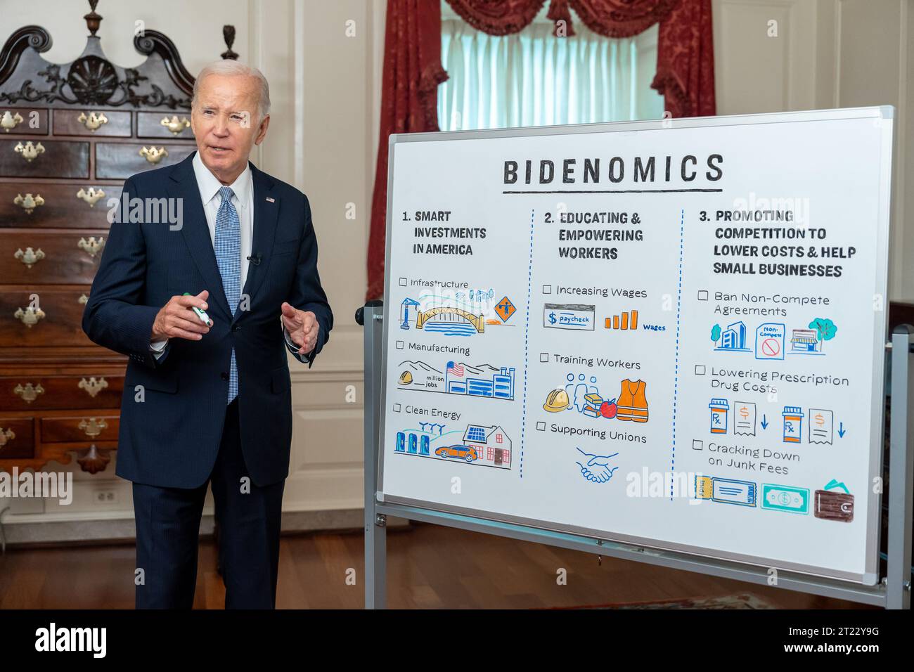 President Joe Biden records a digital video on “Bidenomics”, Wednesday, August 16, 2023, in the ...