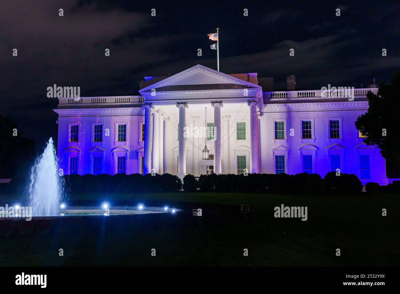 White House is illuminated in the blue and white colors of the Israeli ...