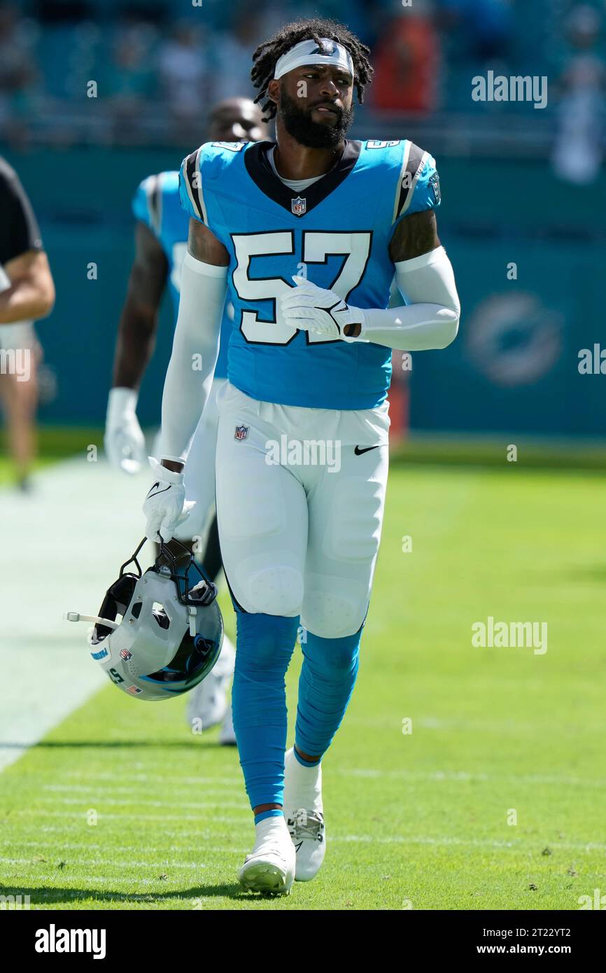 Carolina Panthers linebacker Chandler Wooten (57) does drills before an ...