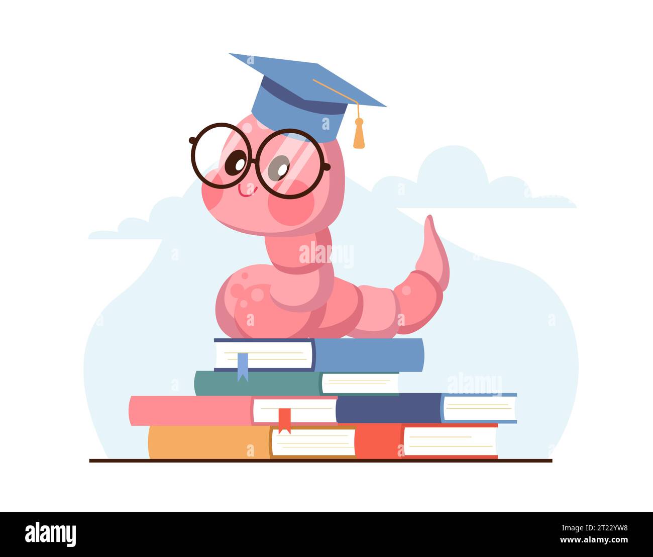 Bookworm In Graduation Hat And Glasses Sits On Books Education And