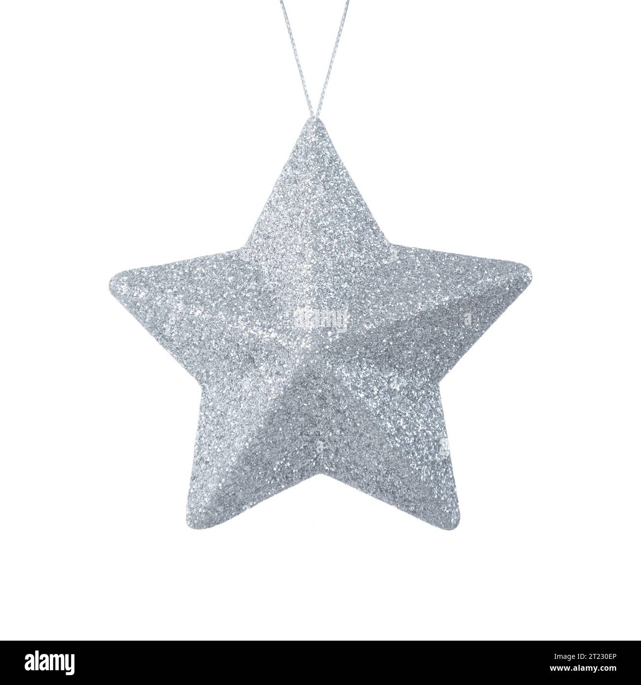 Hanging silver star. Christmas ornament isolated on white background ...