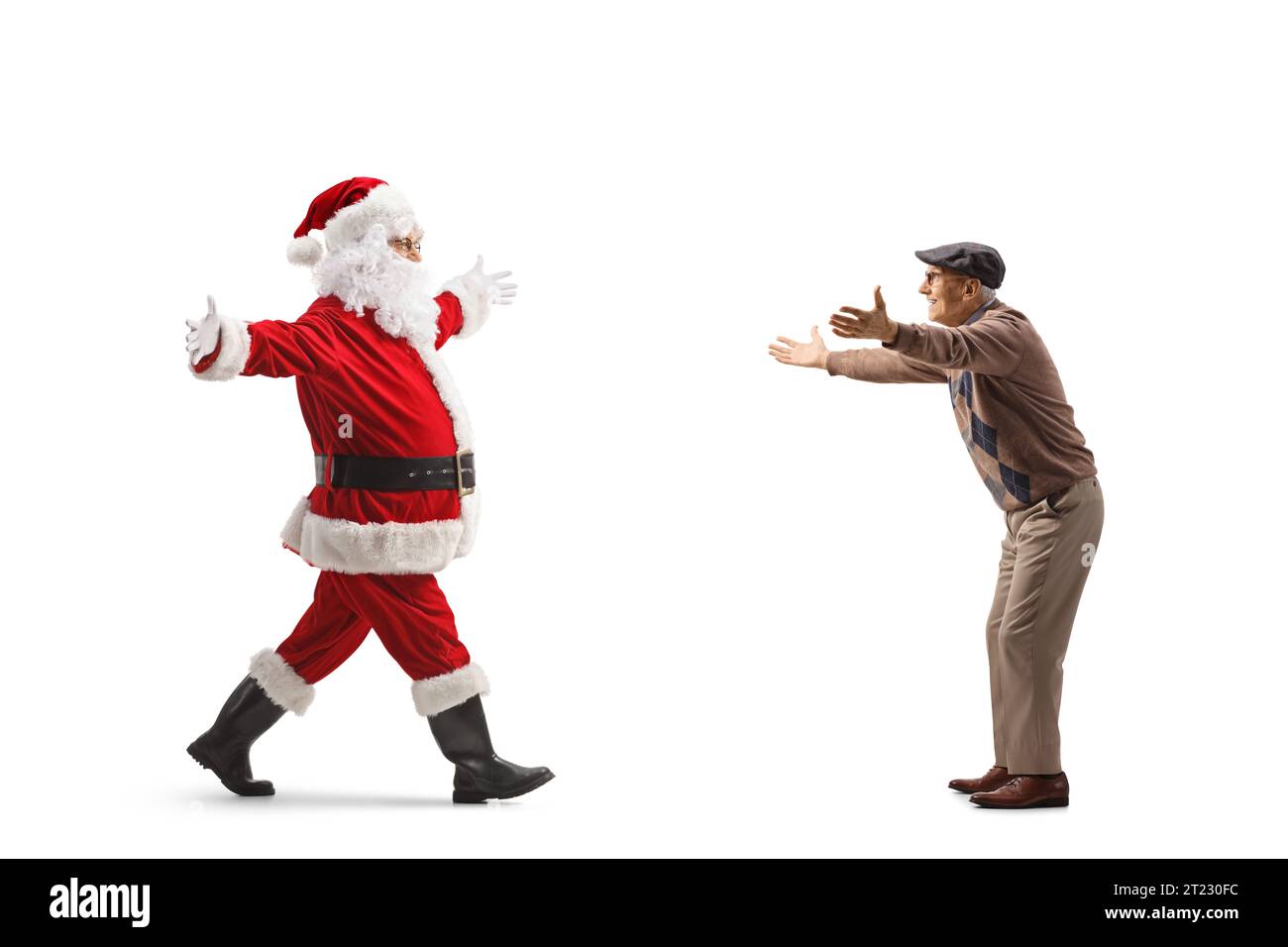 Full length profile shot of santa claus meeting a friend isolated on ...