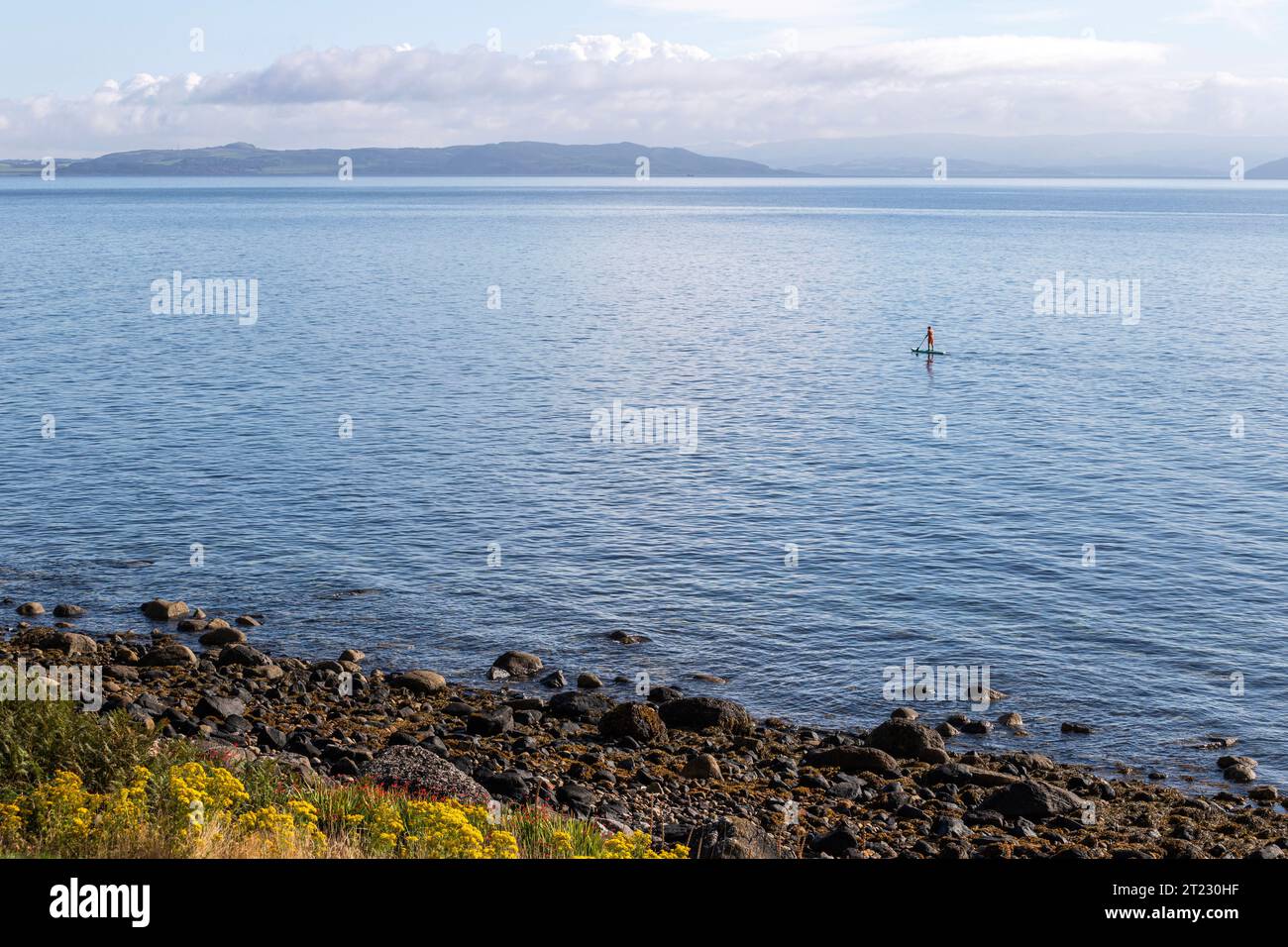 Man water paddling Isle Of Arran, Firth of Clyde, Scotland, UK Stock ...