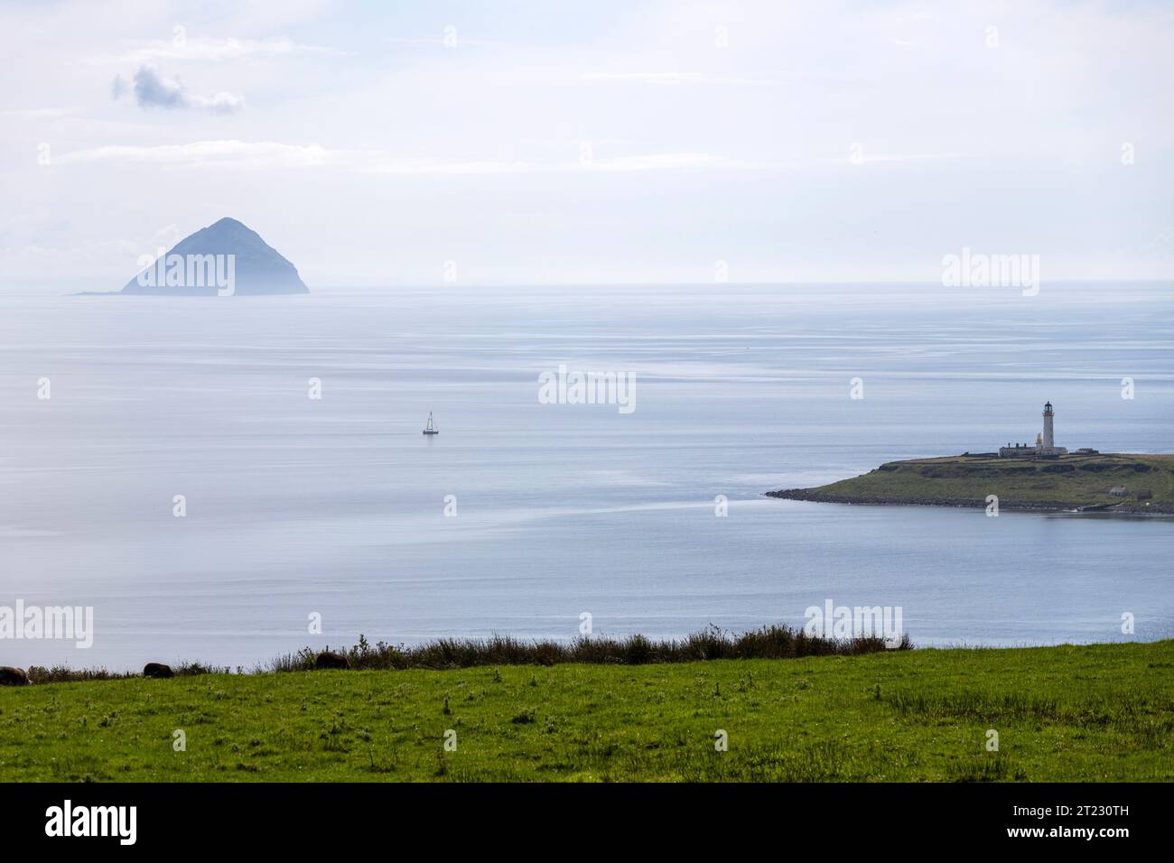 Ailsa Craig and Pladda Lighthouse from Isle Of Arran, Firth of Clyde ...