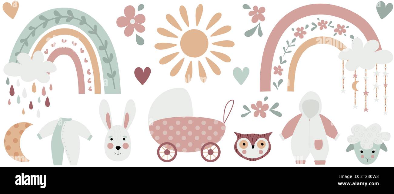 Boho baby rainbow clipart. Boho color rainbow, animals and baby ...