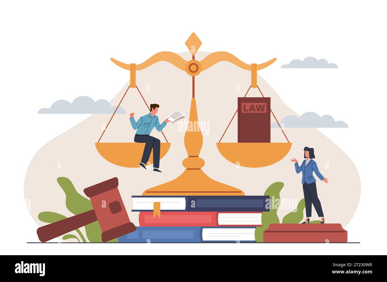 Judicial people. Flat scales of Justice with law book on same bowl and ...