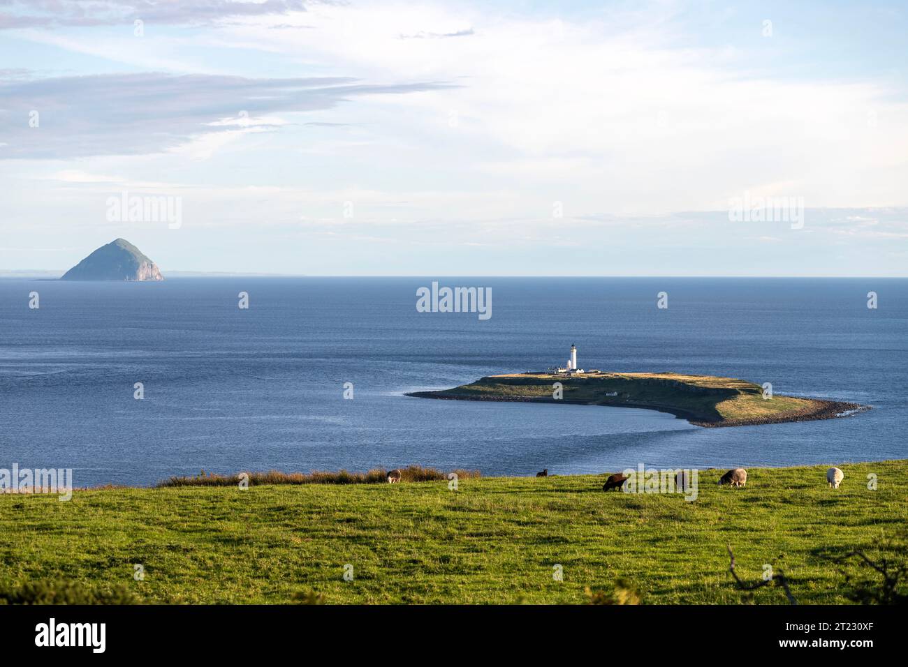 Ailsa Craig and Pladda Lighthouse from Isle Of Arran, Firth of Clyde ...
