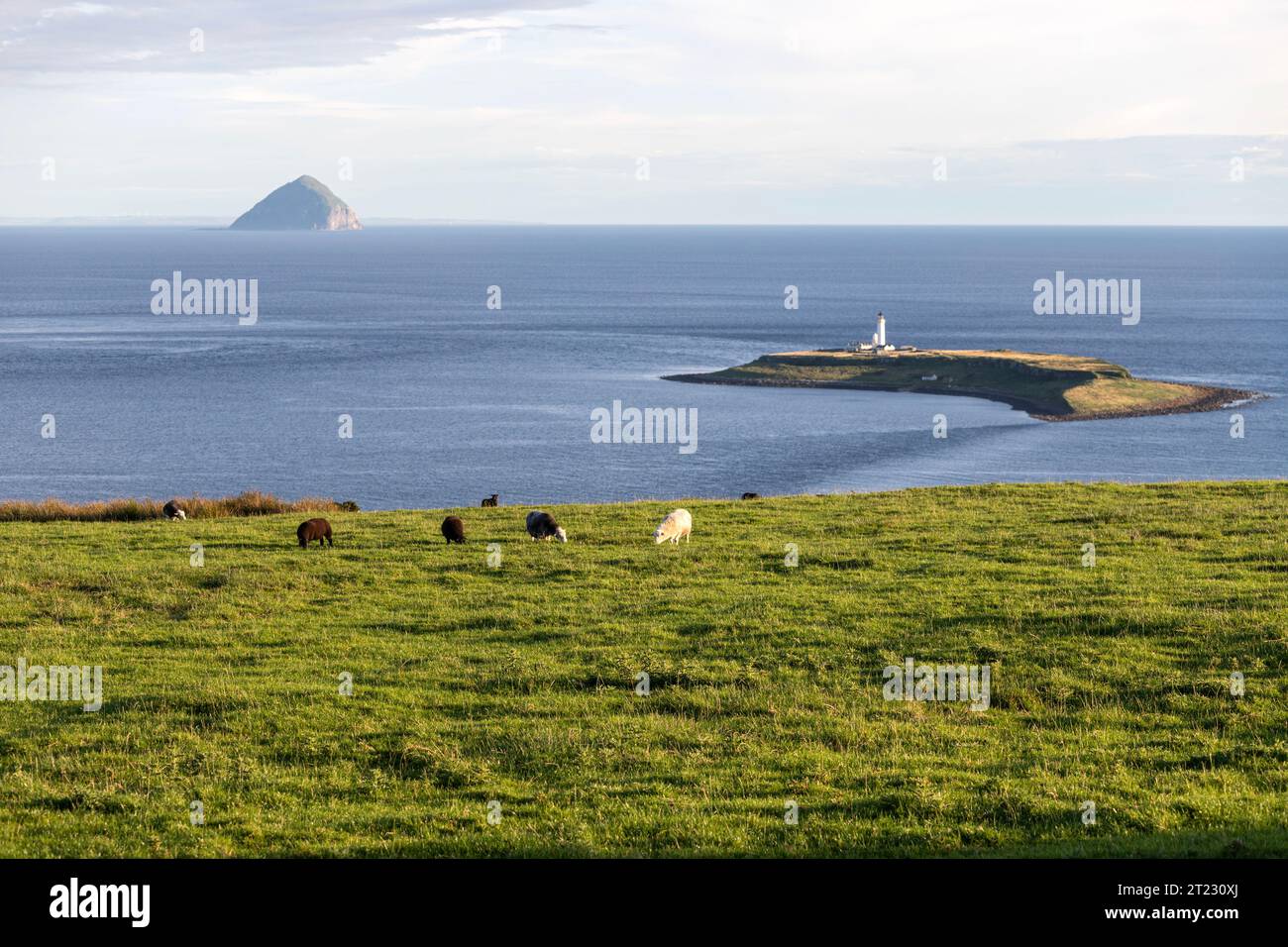 Ailsa Craig and Pladda Lighthouse from Isle Of Arran, Firth of Clyde ...