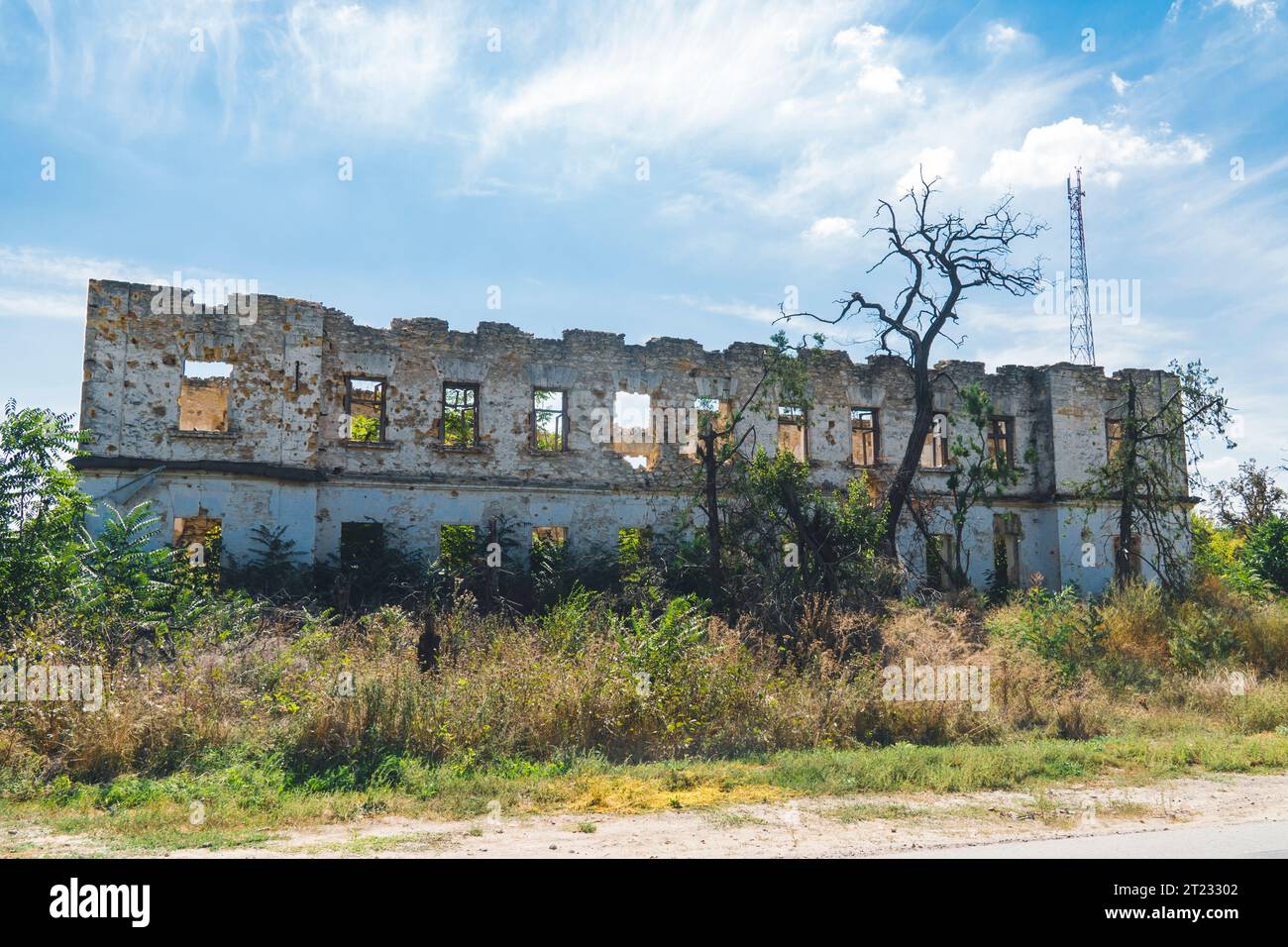 Administrative building damaged by shelling. War in Ukraine. Russian ...