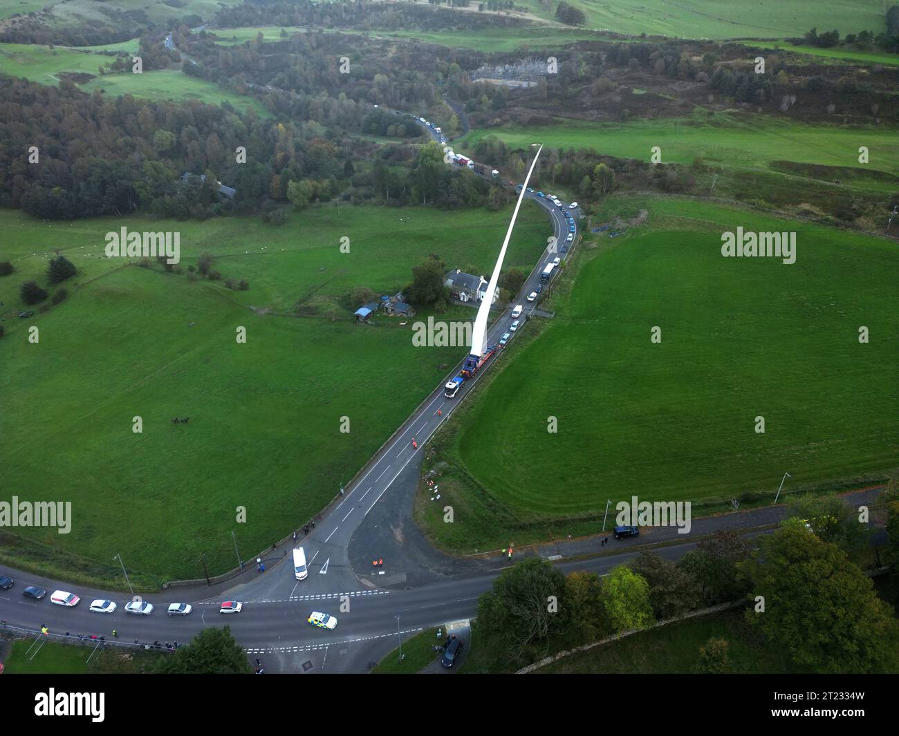 Selkirk, UK. 16th Oct, 2023. A wind turbine blade on route to a new ...