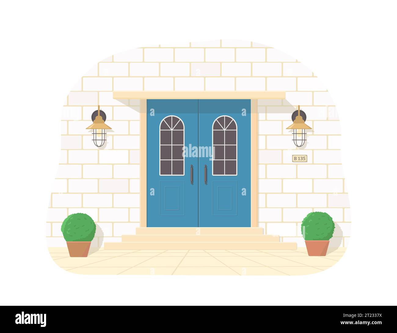 Exterior concept for house entrances. Cute double blue front door with ...