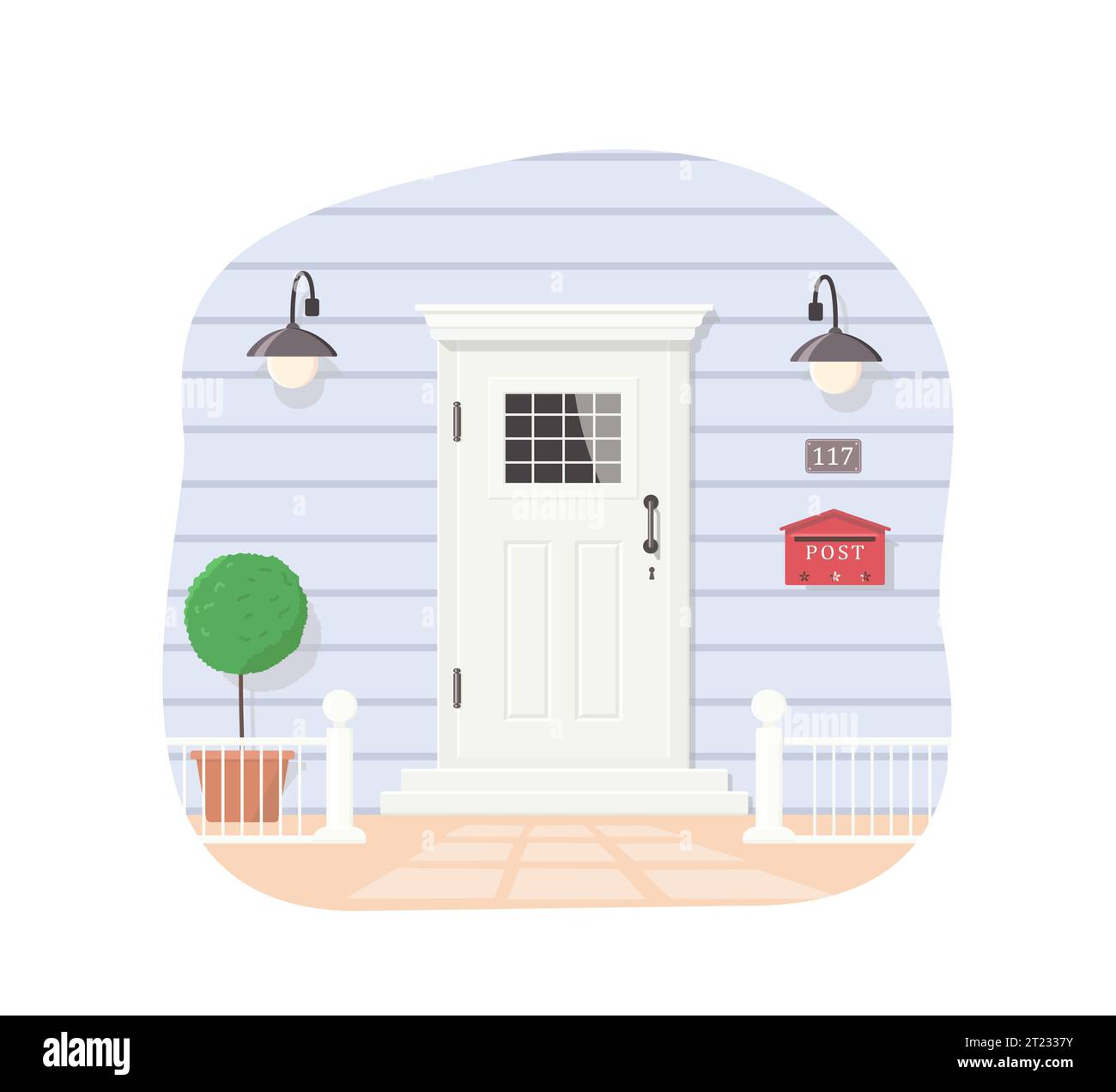 Exterior concept for house entrances. Cute white vintage front door ...