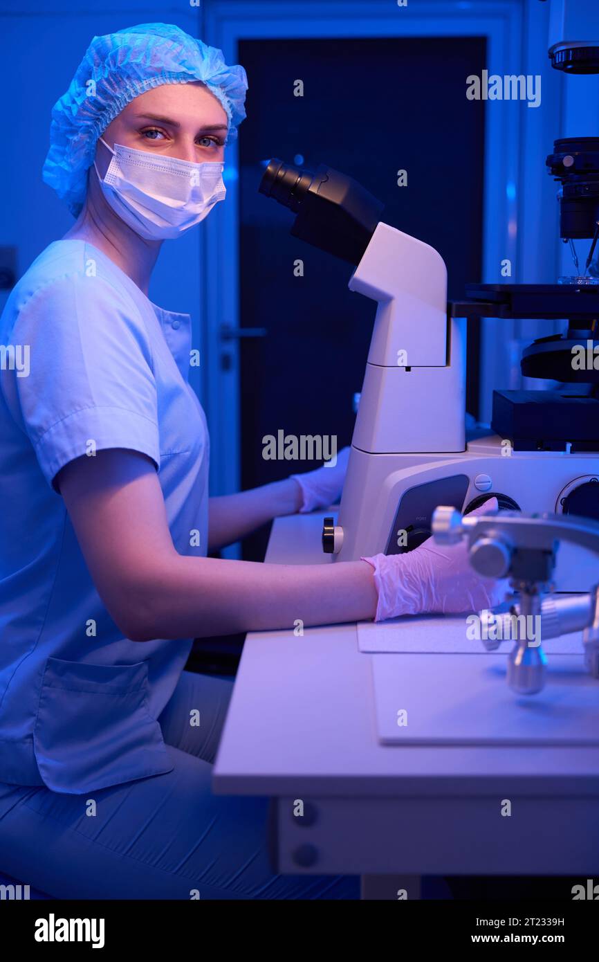 Calm female embryologist posing for camera at work Stock Photo - Alamy