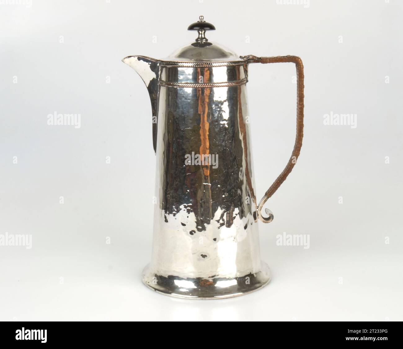 Large 1890-1910s antique Arts and Crafts silver plated copper flagon ...