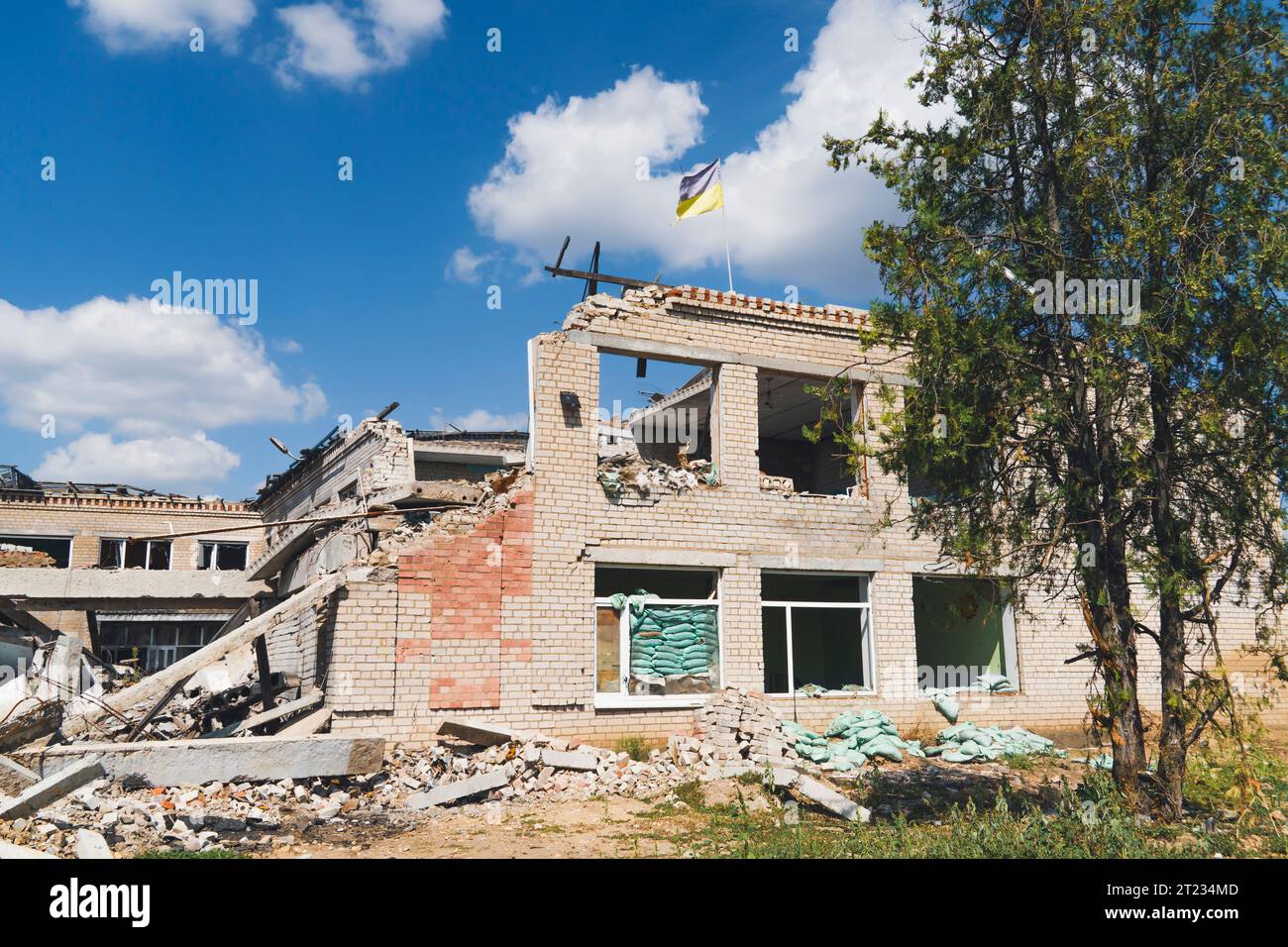 The school was damaged by shelling. War in Ukraine. Russian invasion of ...