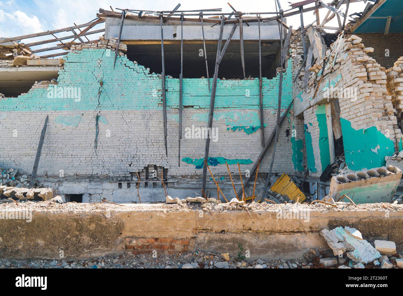 The school was damaged by shelling. War in Ukraine. Russian invasion of ...