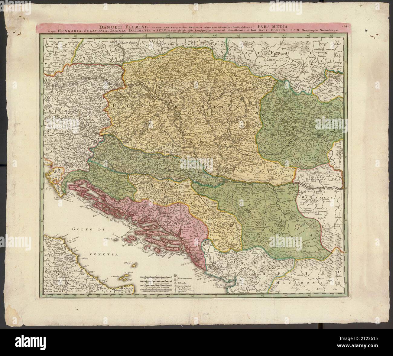 1731 map of the middle part of the Danube by Johann Baptist Homann ...
