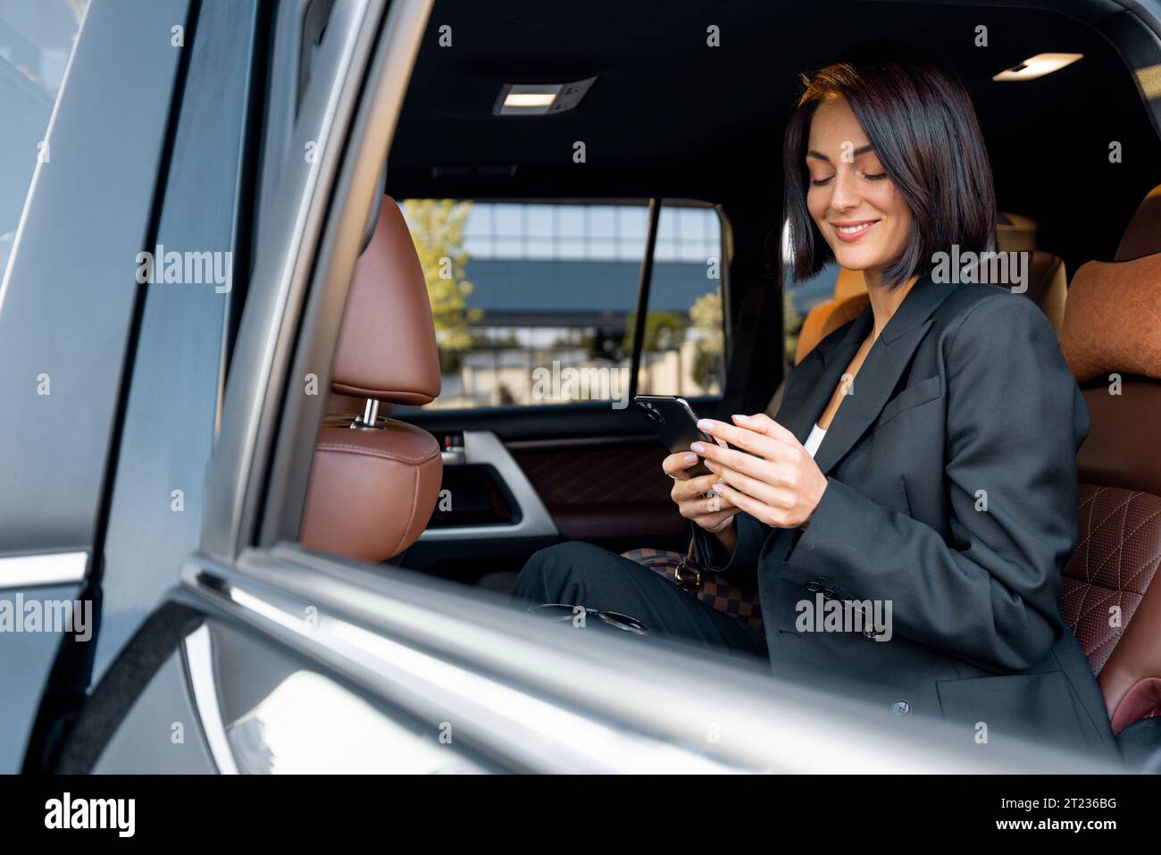 Portrait of an elegant business lady in car Stock Photo - Alamy