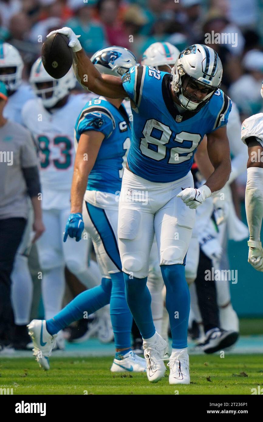 Carolina Panthers tight end Tommy Tremble (82) spikes the ball after ...