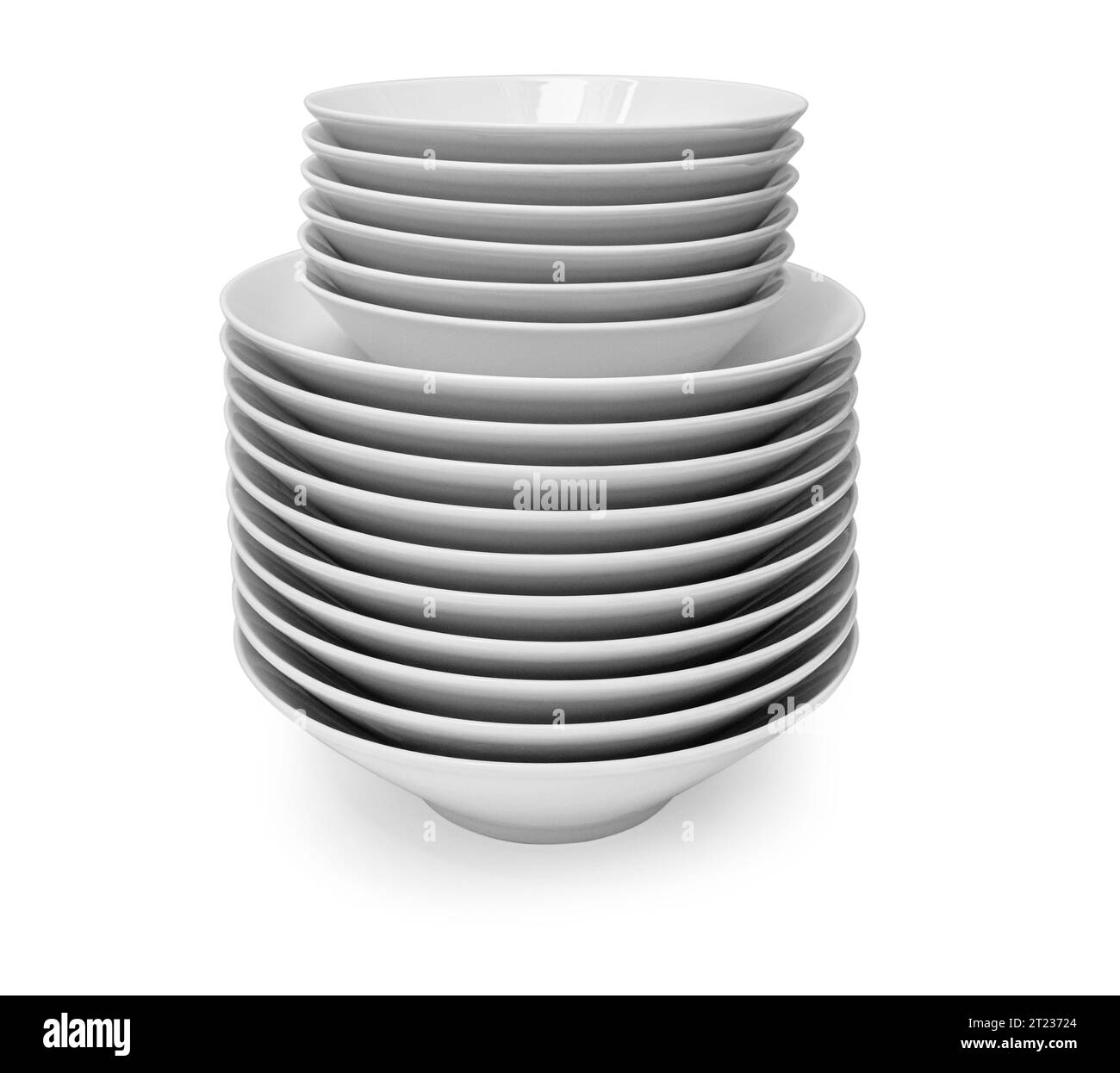 a stack of white plates isolated on white background with clipping path ...