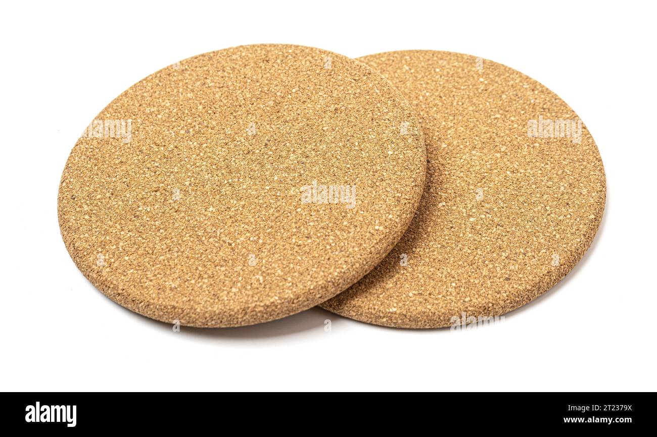 Empty round cork coaster, isolated on white background Stock Photo - Alamy