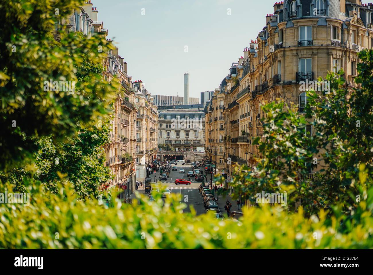 An idyllic street scene in Paris, France, with a stunning backdrop of ...