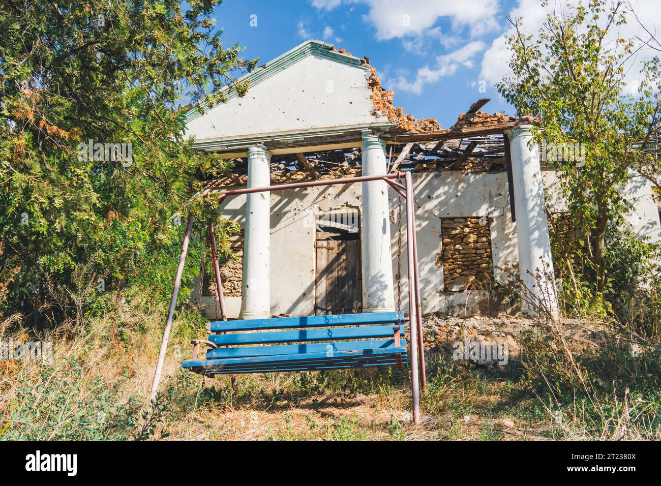 Administrative building damaged by shelling. War in Ukraine. Russian ...