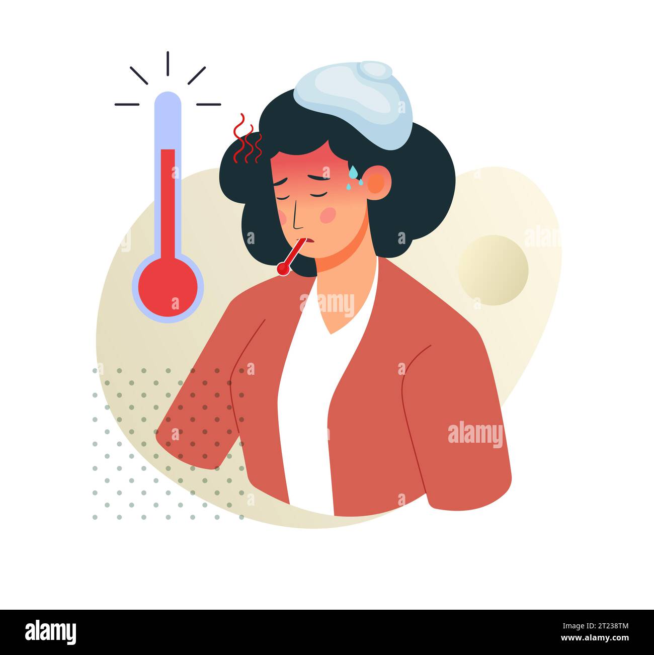 High Temperature Fever with Wet Cloth on Forehead - Icon as EPS 10 File ...