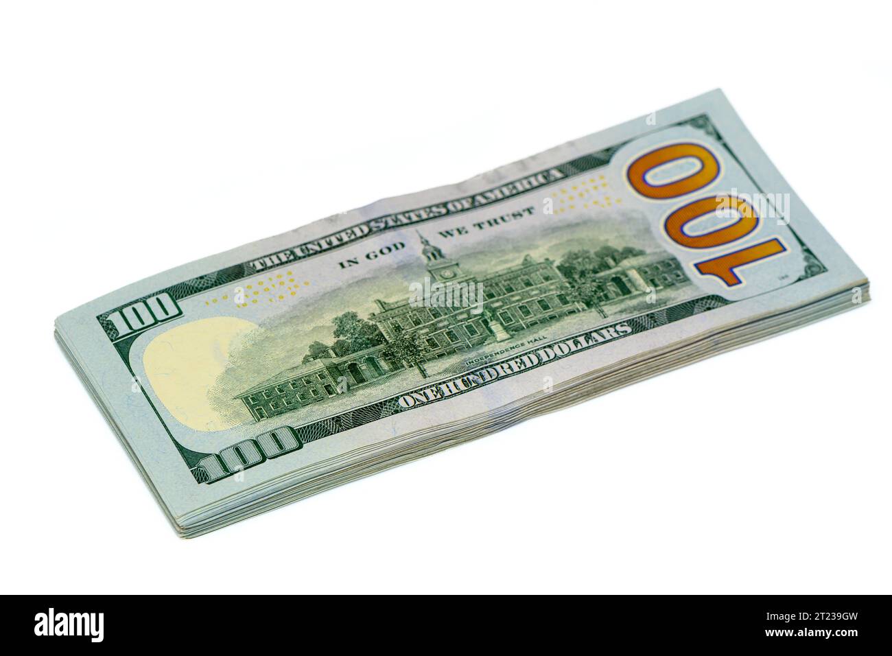 a stack of 100 dollar bills on a white background studio shooting 22 ...