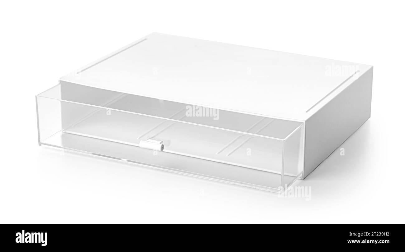 Empty transparent white plastic box isolated on white with clipping ...