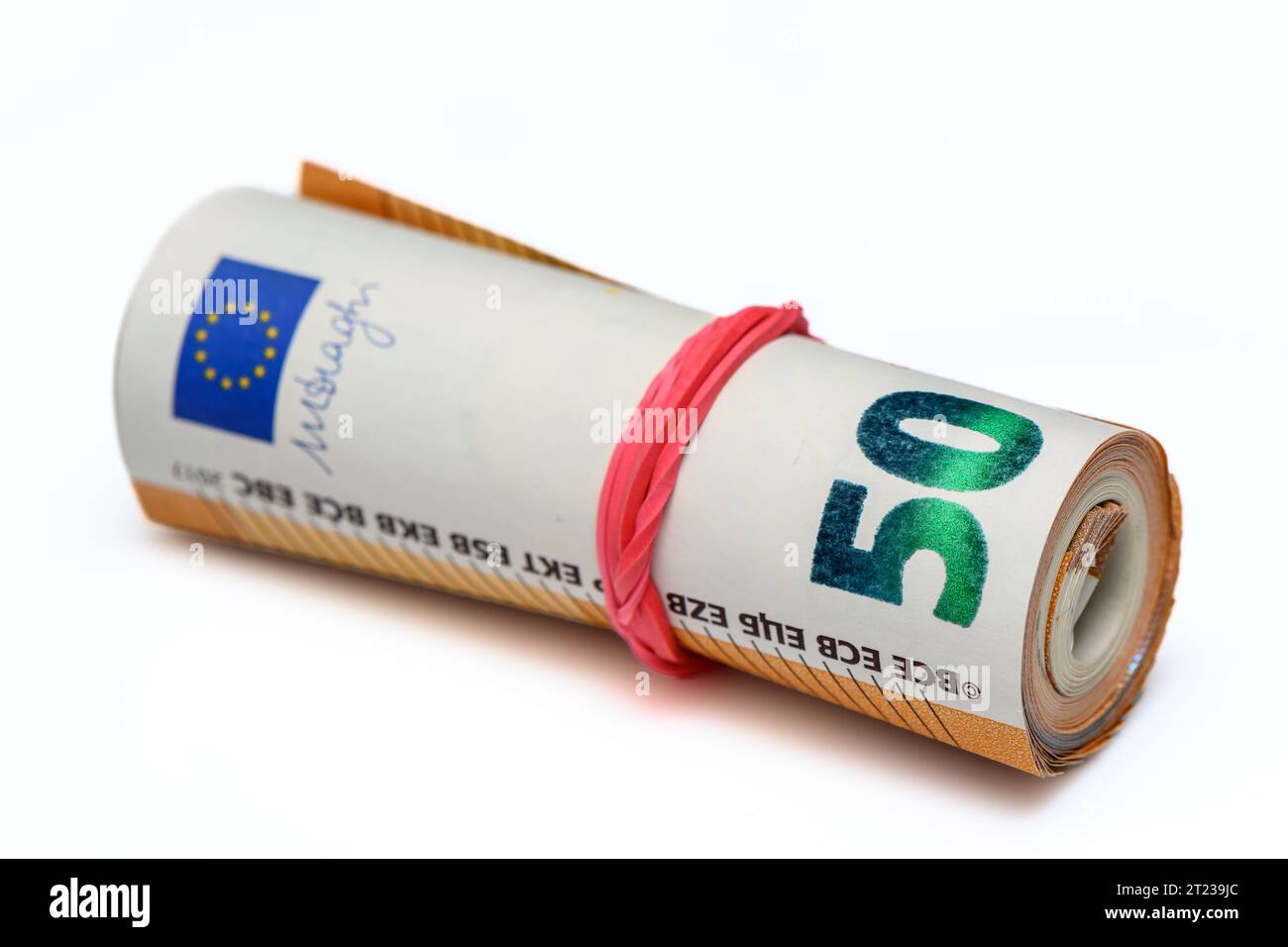 50 euro bills rolled into a tube on a white background 10 Stock Photo ...