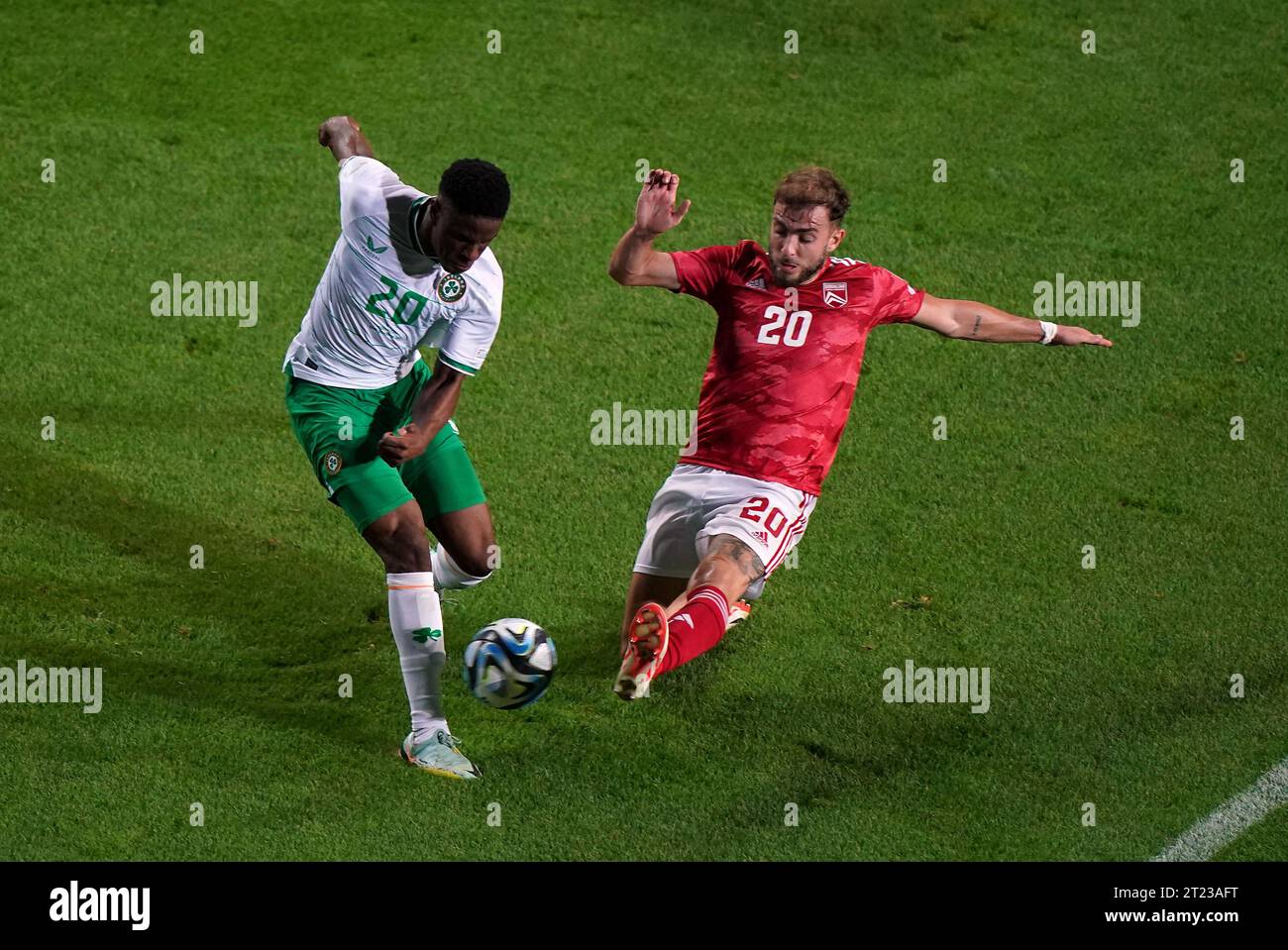 Republic of Ireland’s Chiedozie Ogbene crosses the ball under pressure ...