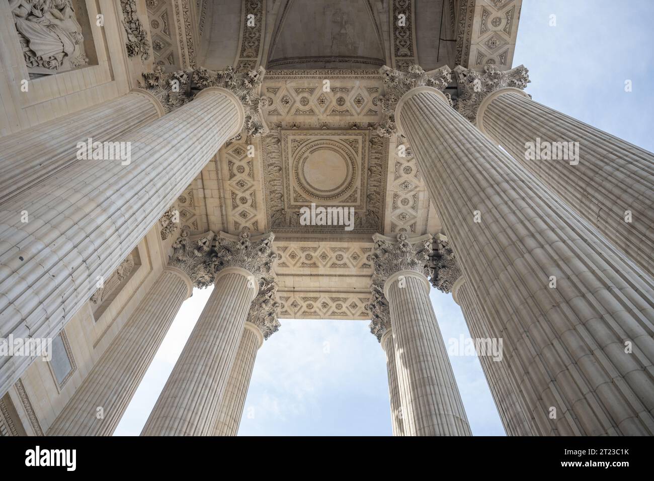 Detailed view of massive ancient columns of Pantheon in Paris, France ...