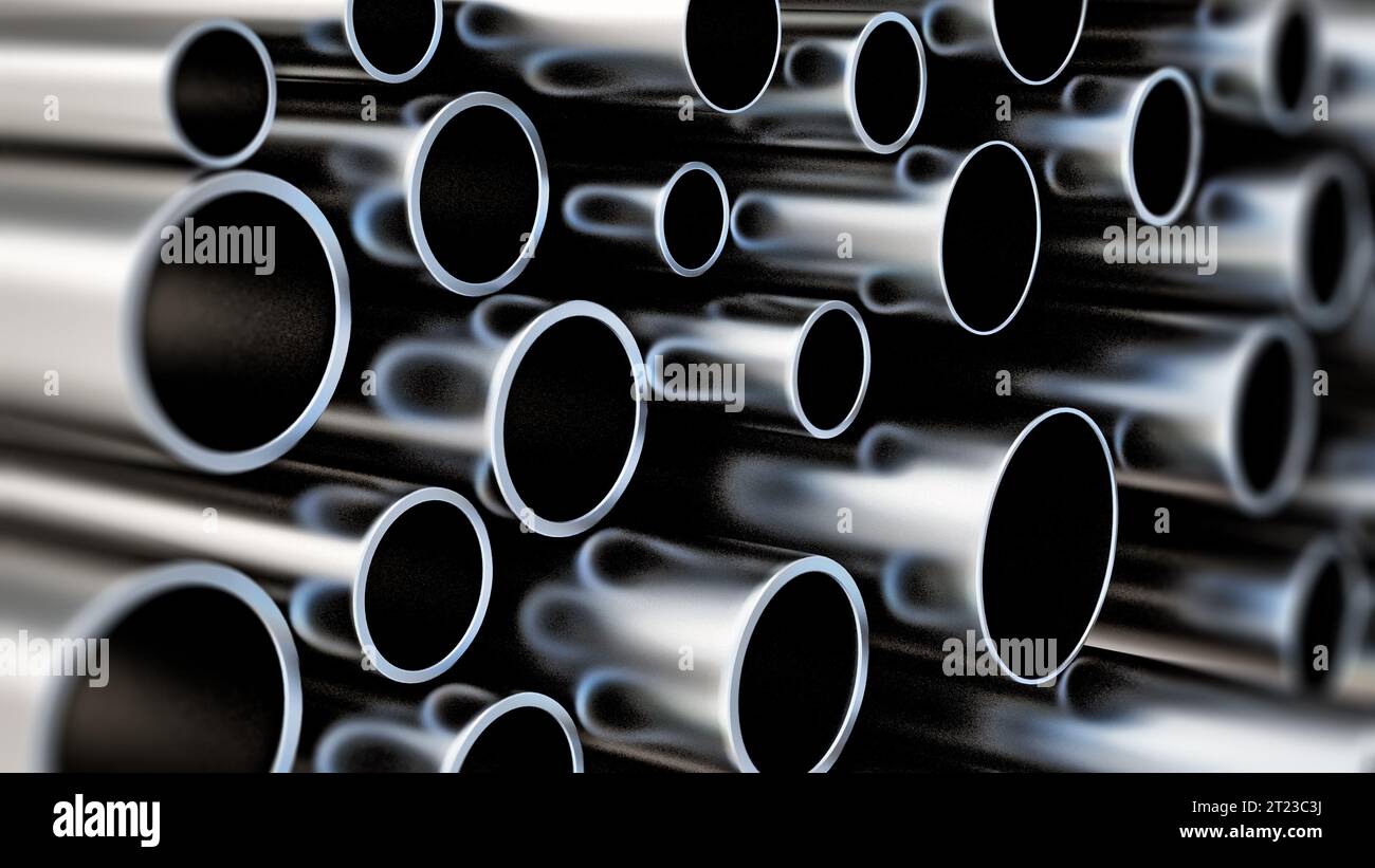 Large group of steel tubes. 3D illustration Stock Photo - Alamy
