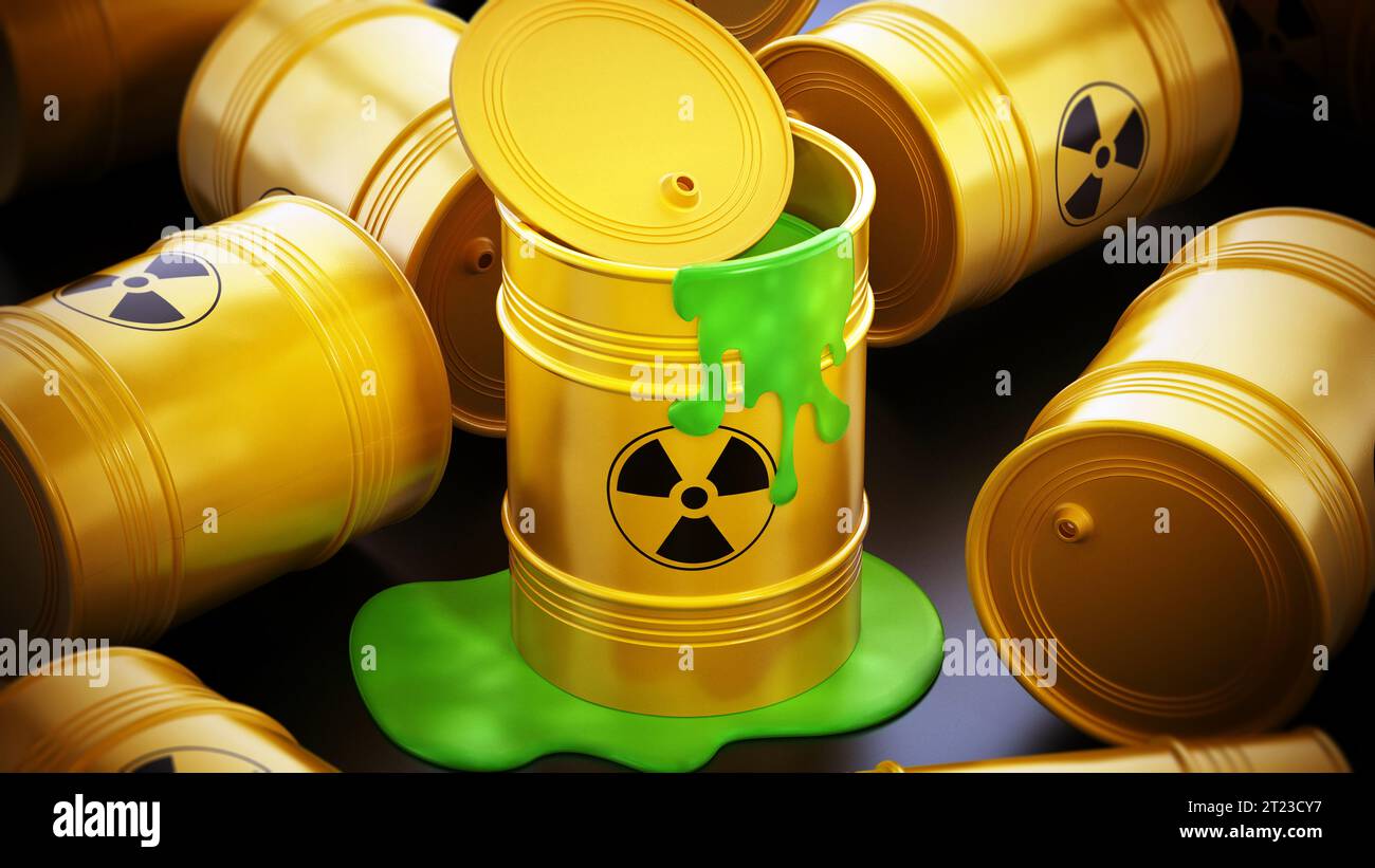 Toxic barrels with a leaking green substance. 3D illustration Stock ...