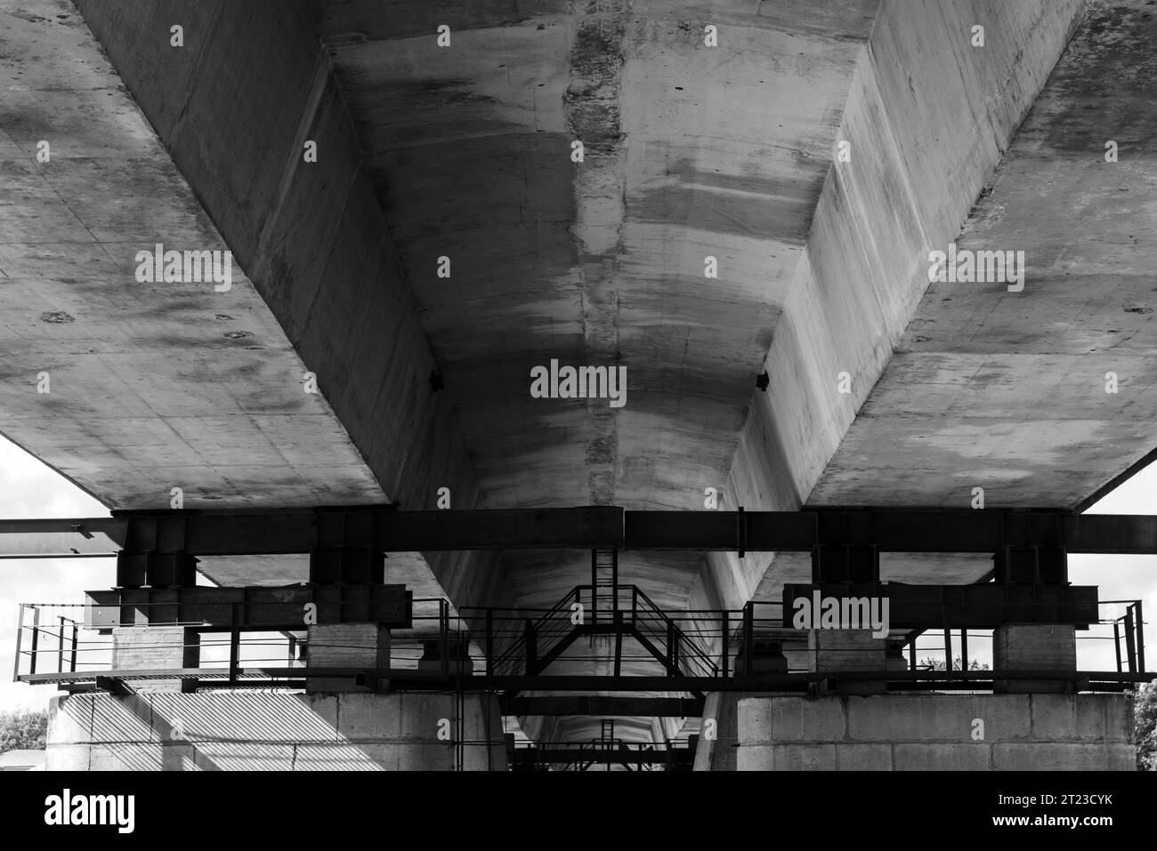 Concrete and steel details of a bridge span, perspective view. Abstract ...