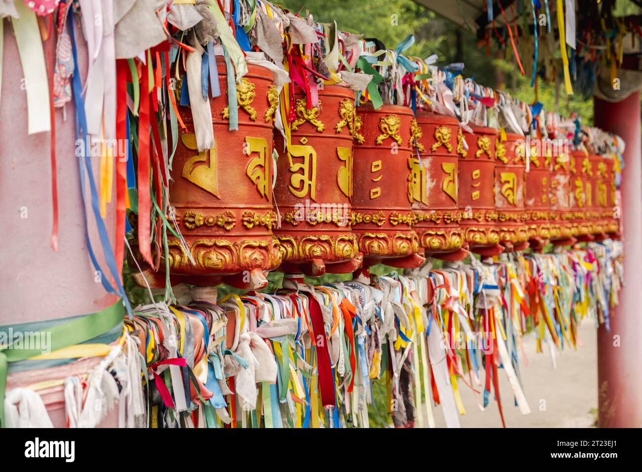 Rotating religious elements for touching turning spinning Buddhist ...