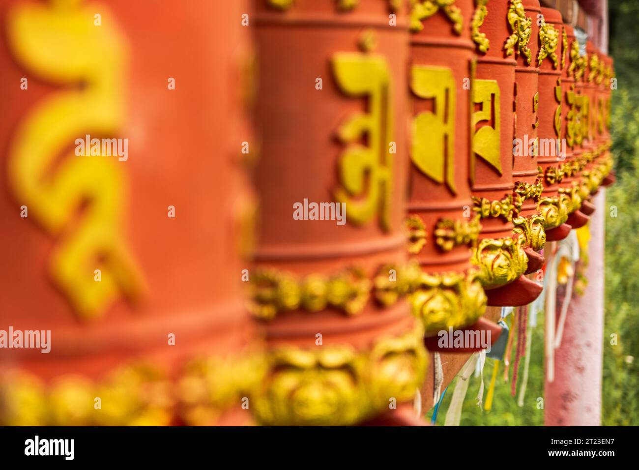 Rotating religious elements for touching turning spinning Buddhist ...