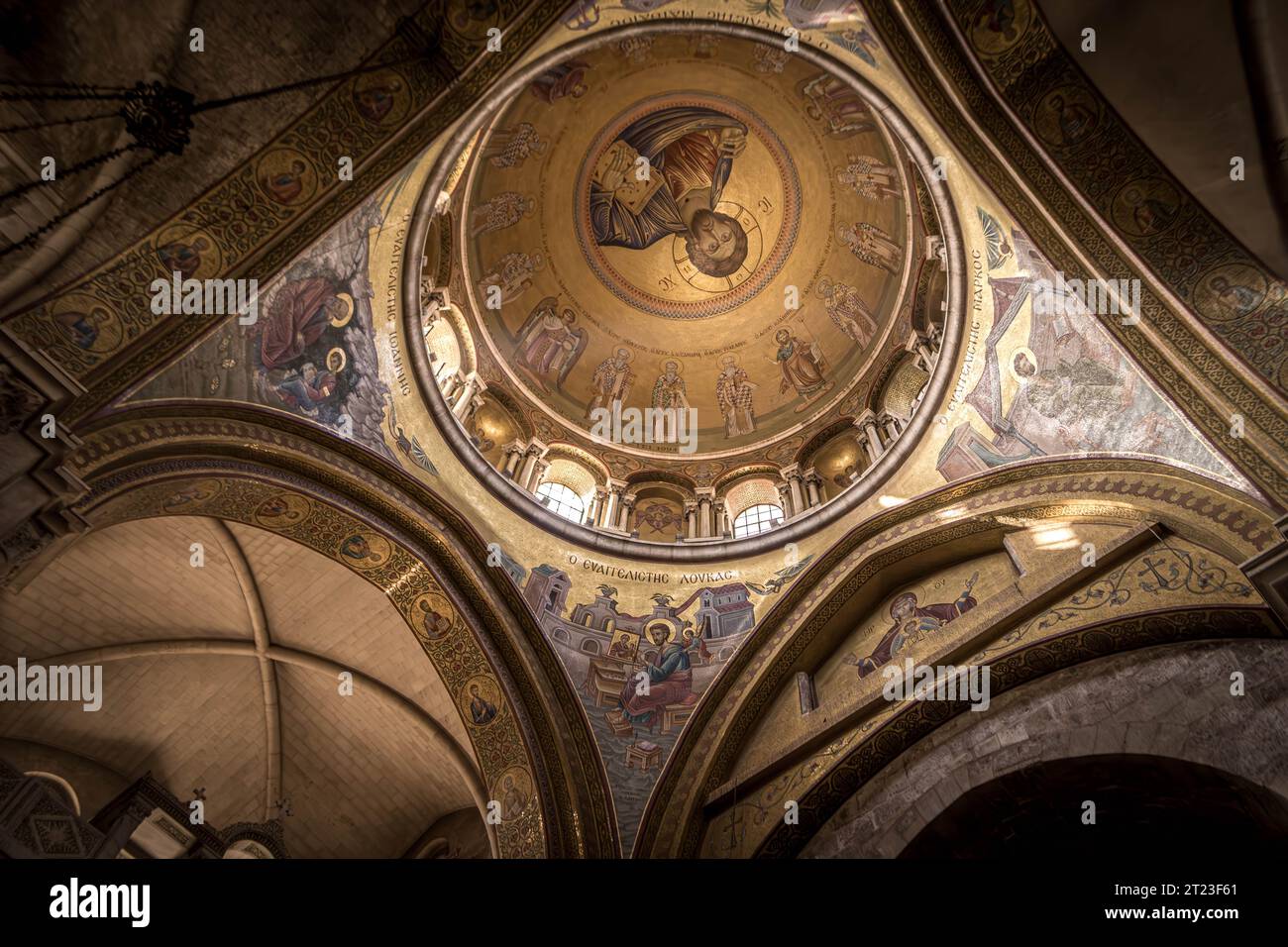 The Christ Pantocrator mosaic inside the catholicon dome, the Christian ...