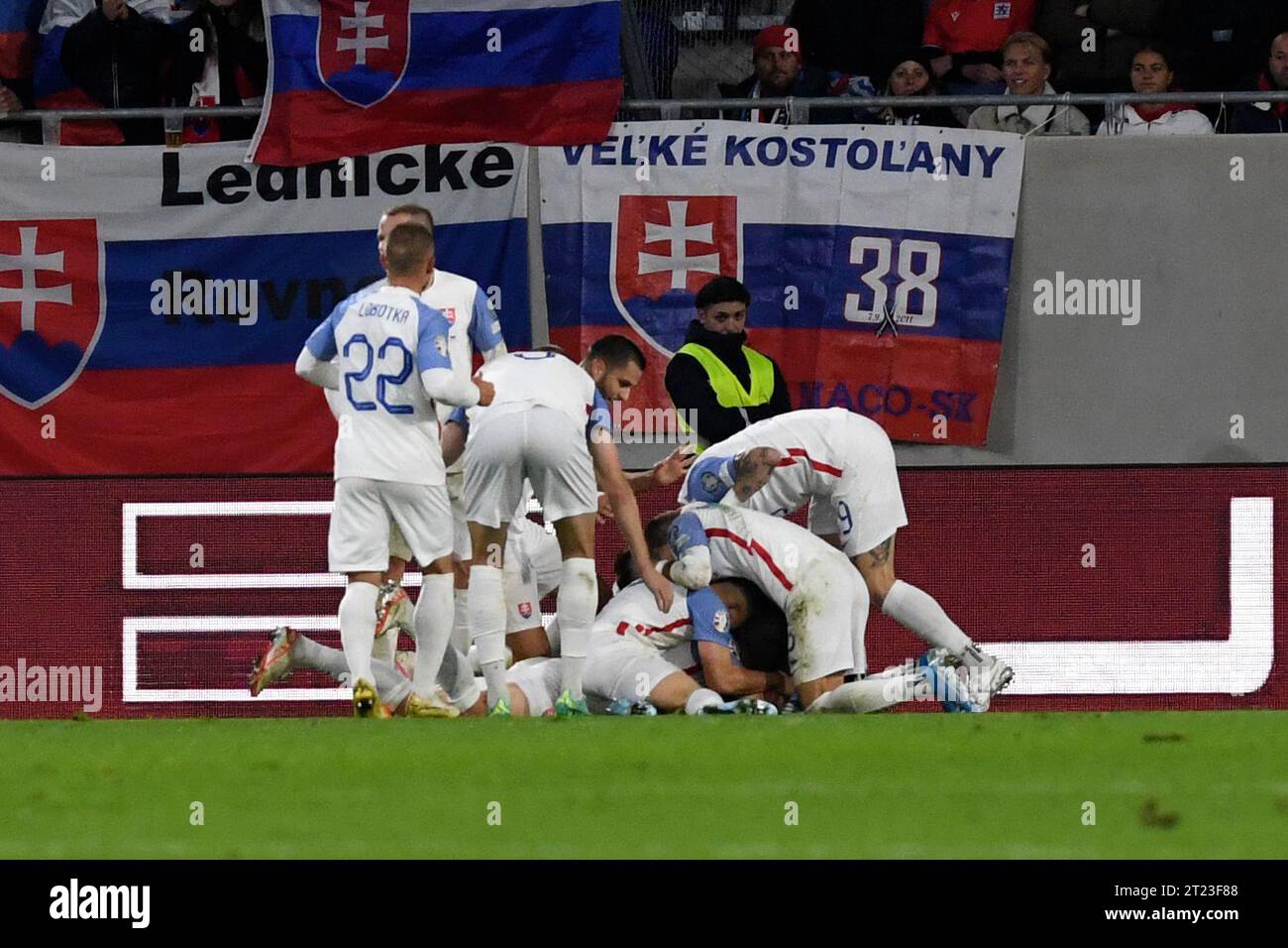 Slovakia celebrates after Slovakia's David Duris scored his sides first ...