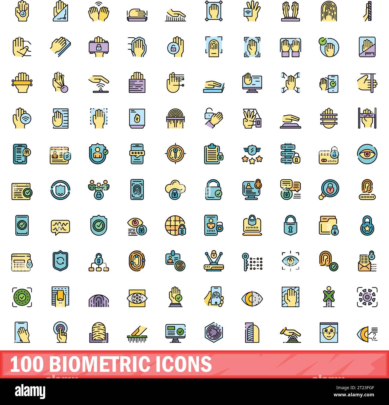 100 Biometric Icons Set Color Line Set Of Biometric Vector Icons Thin