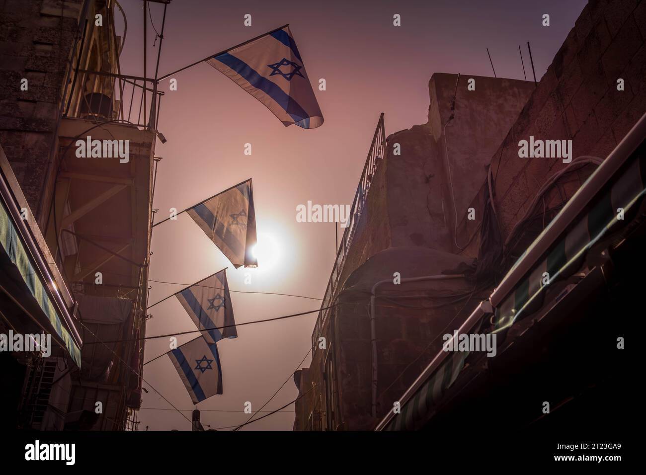 The Israel flags are on the streets of Jerusalem old city during the ...