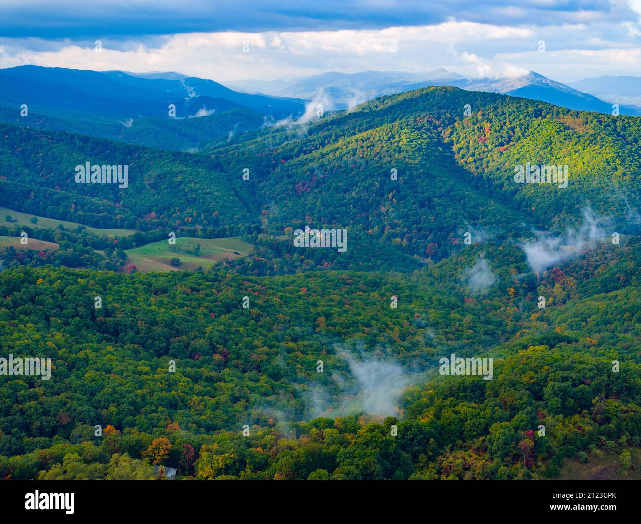 An aerial view of the Appalachian Mountains with lush vegetation and ...