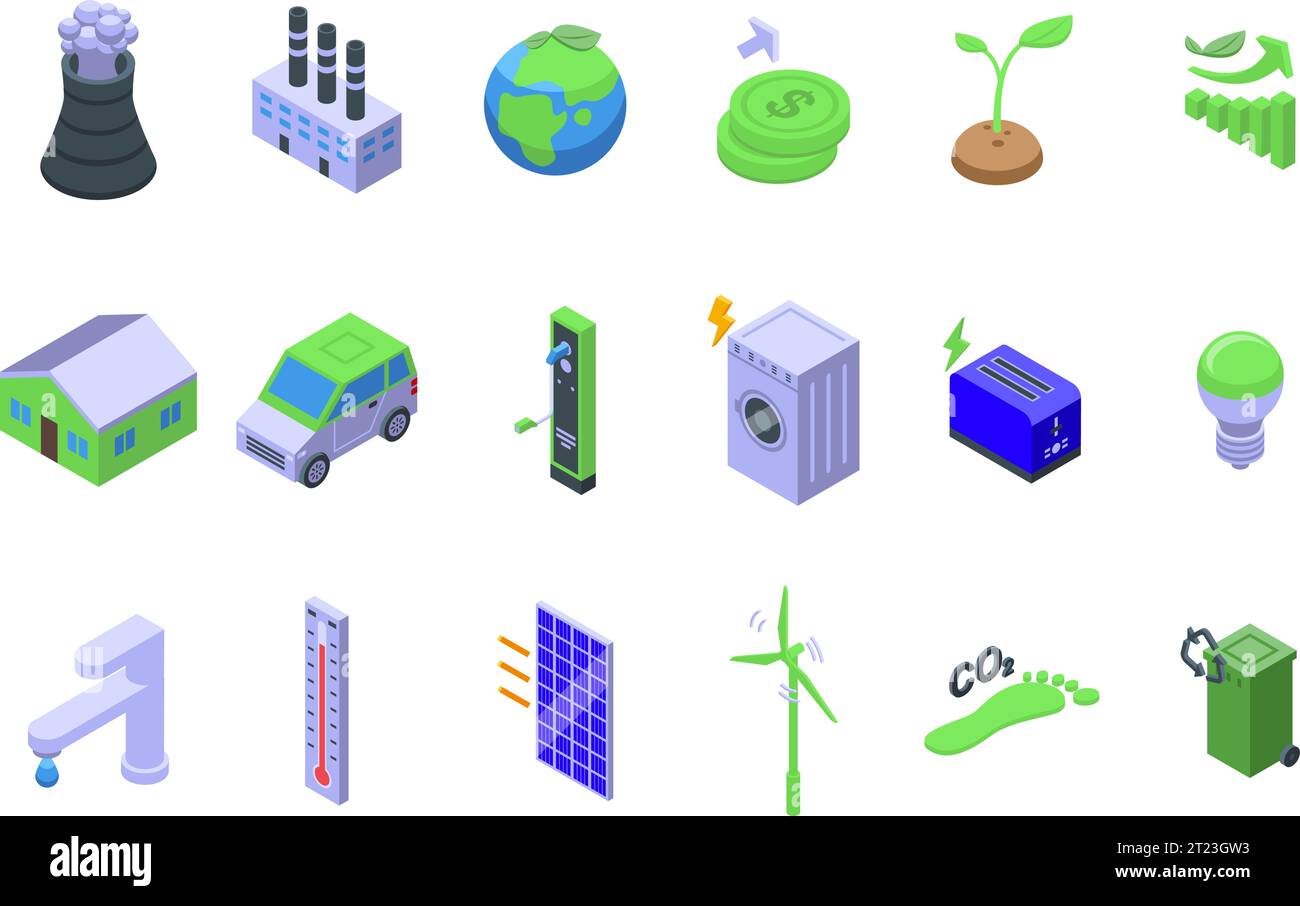 Carbon management icons set isometric vector. Business reduction. Chart ...