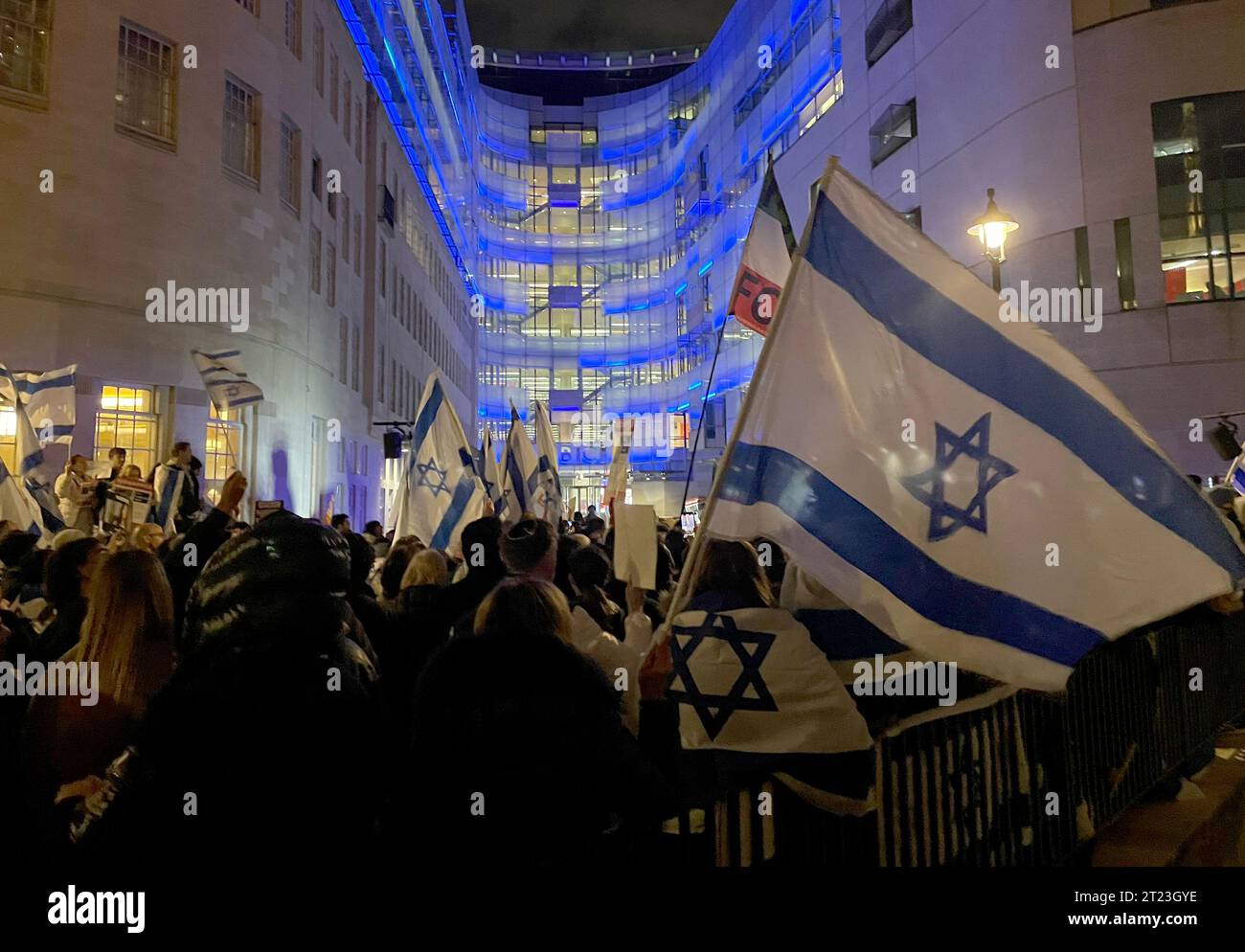 Protesters outside BBC Broadcasting House, London, calling for the BBC ...